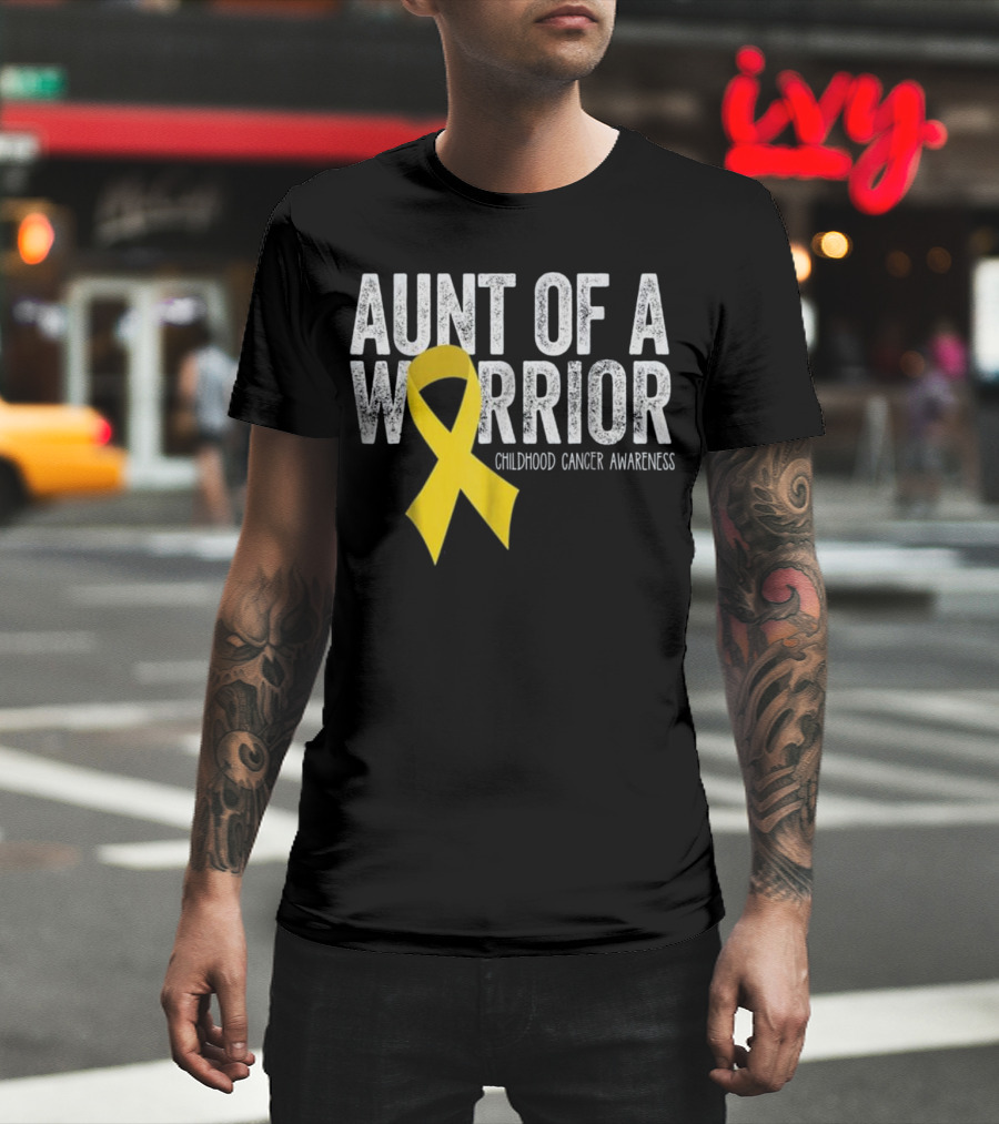 Aunt Of A Warrior Childhood Cancer Awareness Yellow T-Shirt