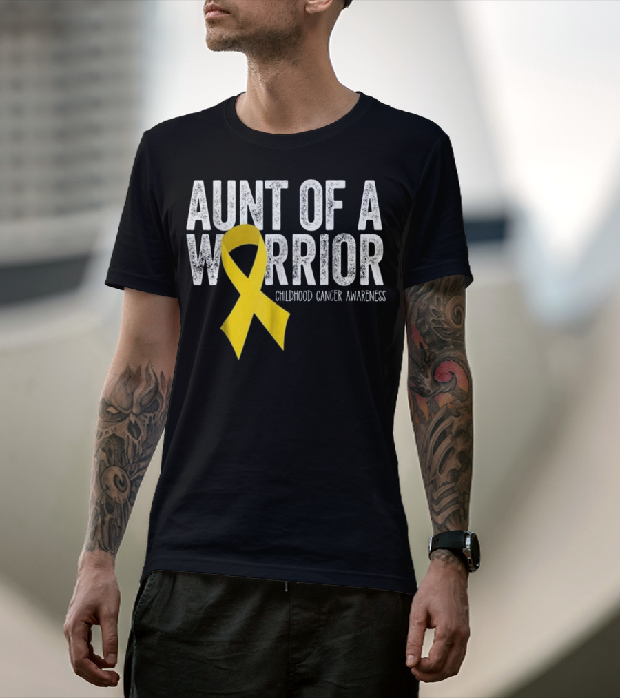 Aunt Of A Warrior Childhood Cancer Awareness Yellow T-Shirt