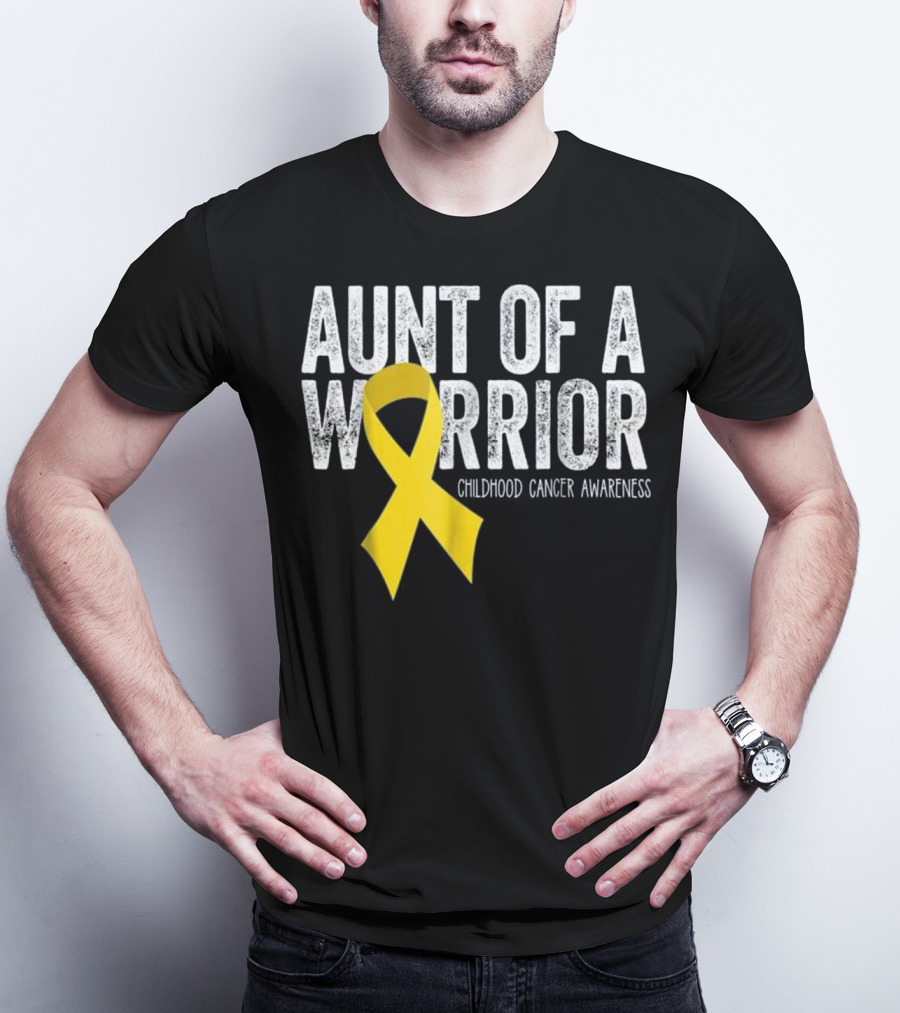 Aunt Of A Warrior Childhood Cancer Awareness Yellow T-Shirt