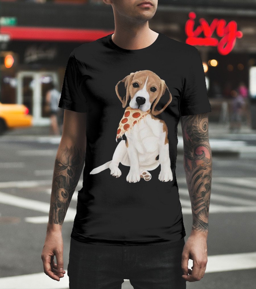 Beagle Eating Pizza Slice In Mouth T-Shirt