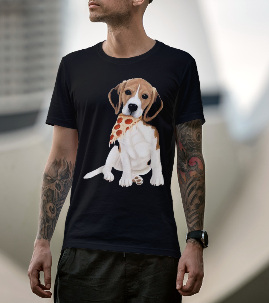 Beagle Eating Pizza Slice In Mouth T-Shirt