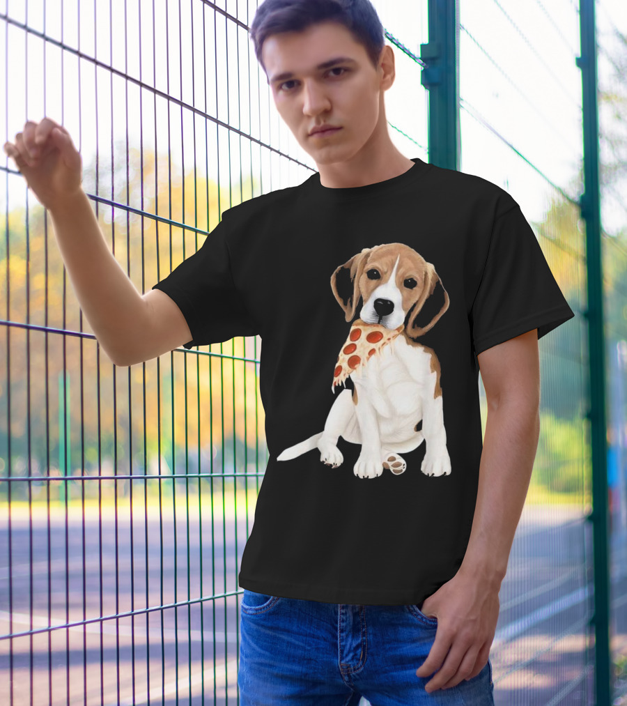 Beagle Eating Pizza Slice In Mouth T-Shirt