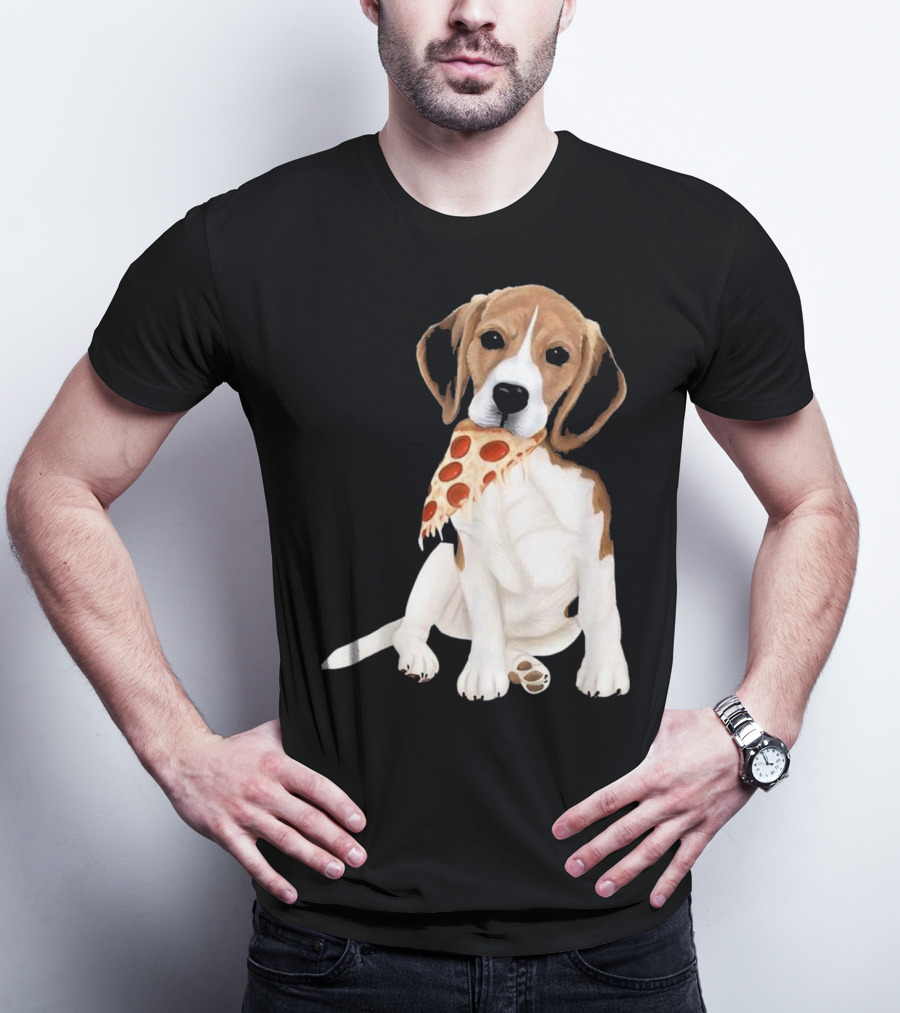 Beagle Eating Pizza Slice In Mouth T-Shirt