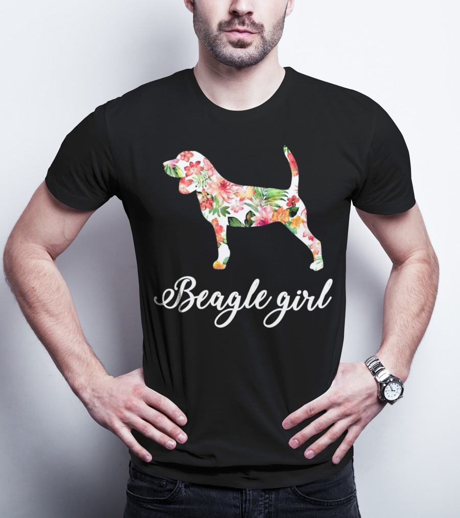 Beagle Girl Floral Pattern Beagle Lovers T-Shirt