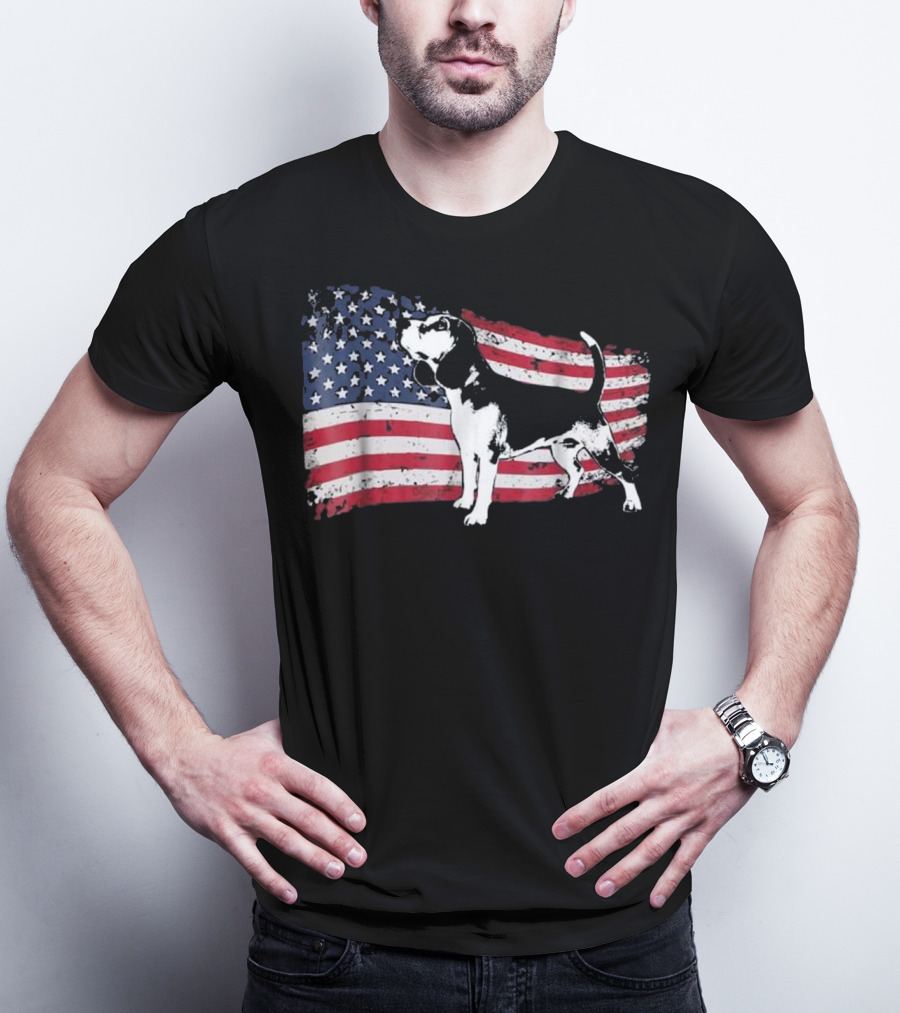 Beagle Dog American Flag Fun T-Shirt