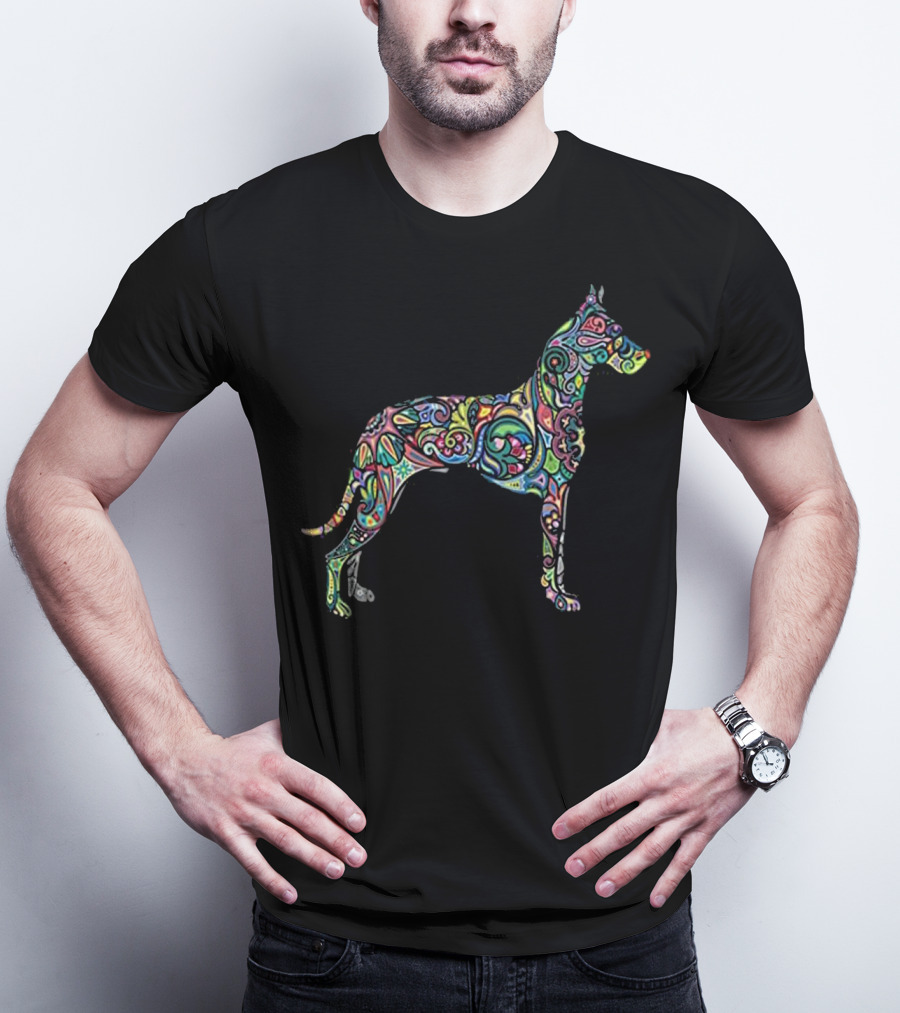 Colorful Artistic Great Dane Dog Totem Tattoo T-Shirt