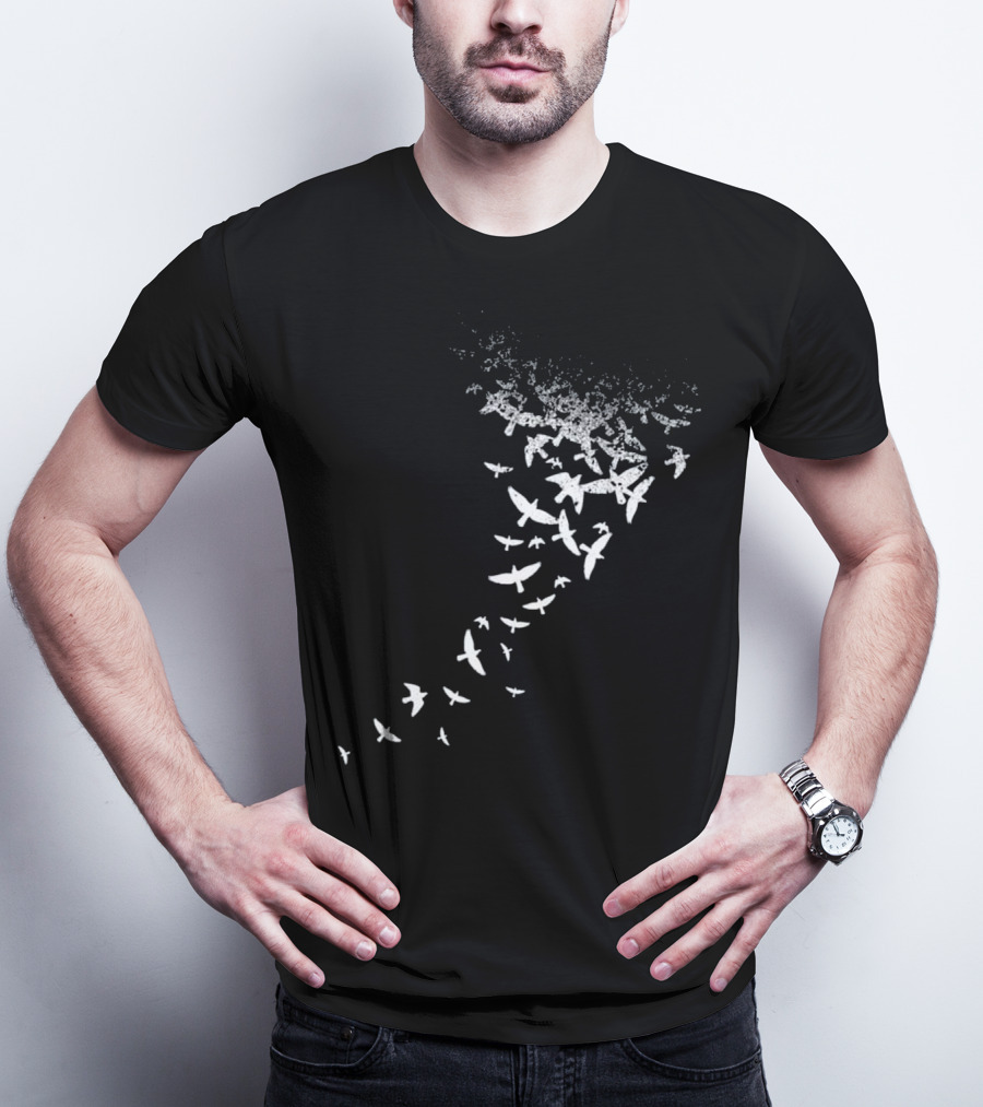 Birds In Flight Silhouette Pattern Flock T-Shirt