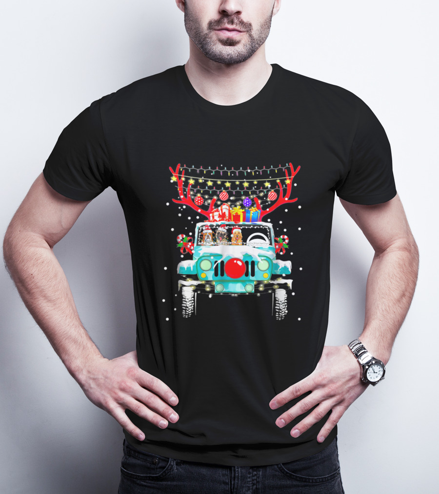 Christmas Jeep Reindeer Antlers Lights And Gifts T-Shirt