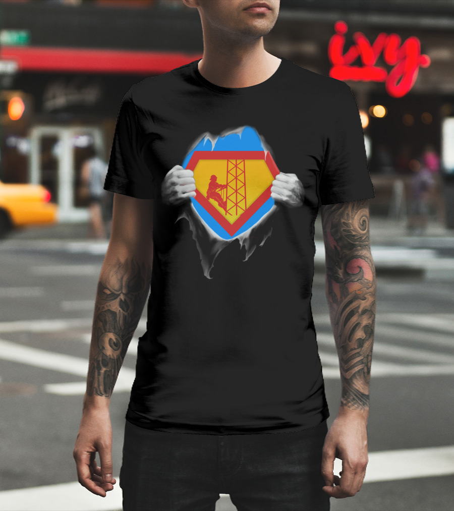 Tower Climber Superhero Symbol Burst Open T-Shirt