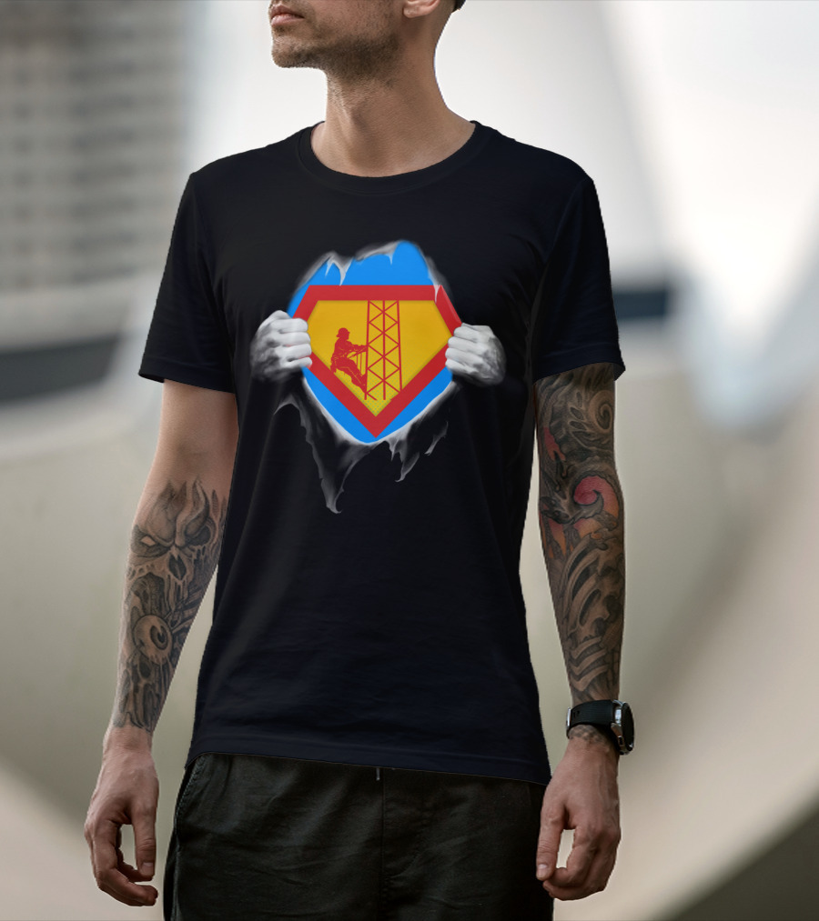 Tower Climber Superhero Symbol Burst Open T-Shirt