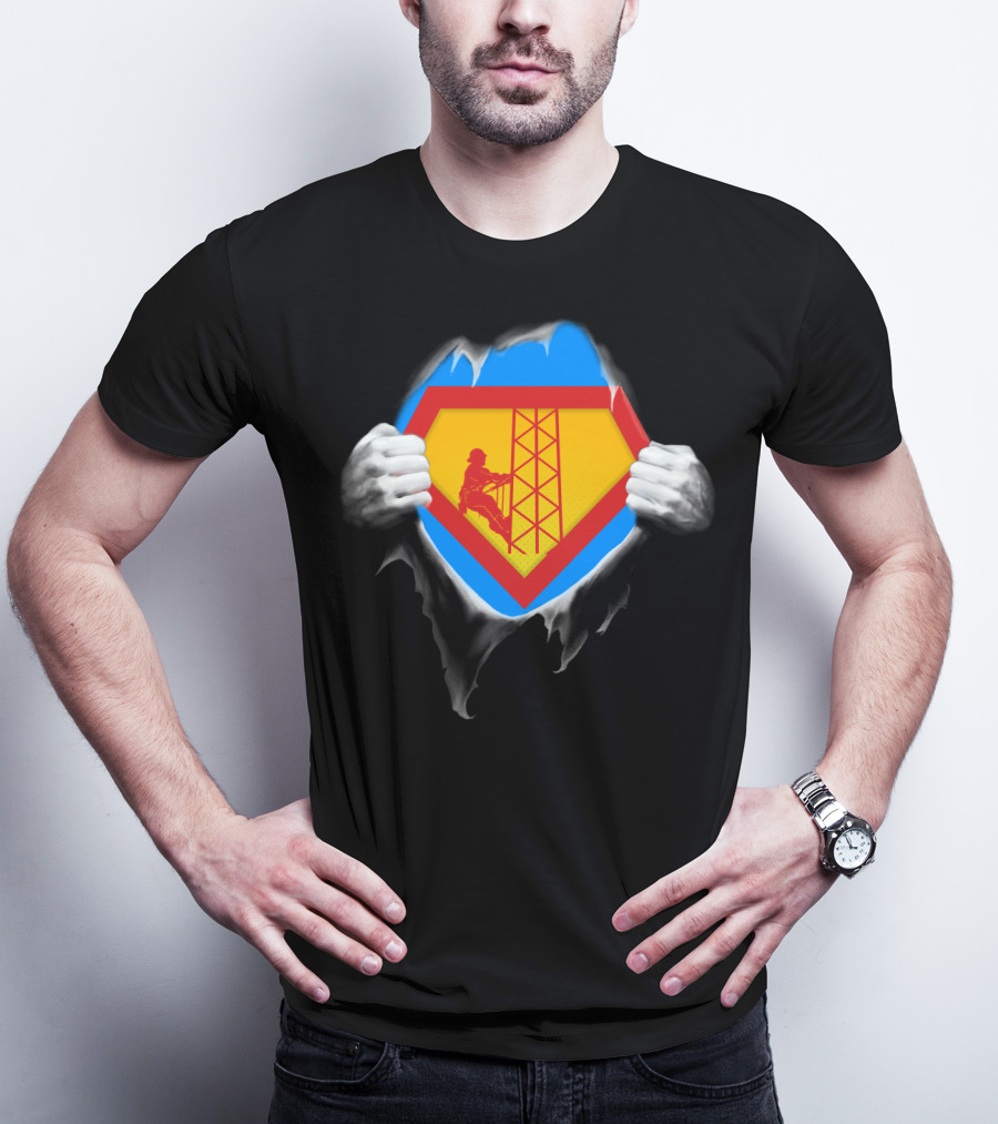 Tower Climber Superhero Symbol Burst Open T-Shirt