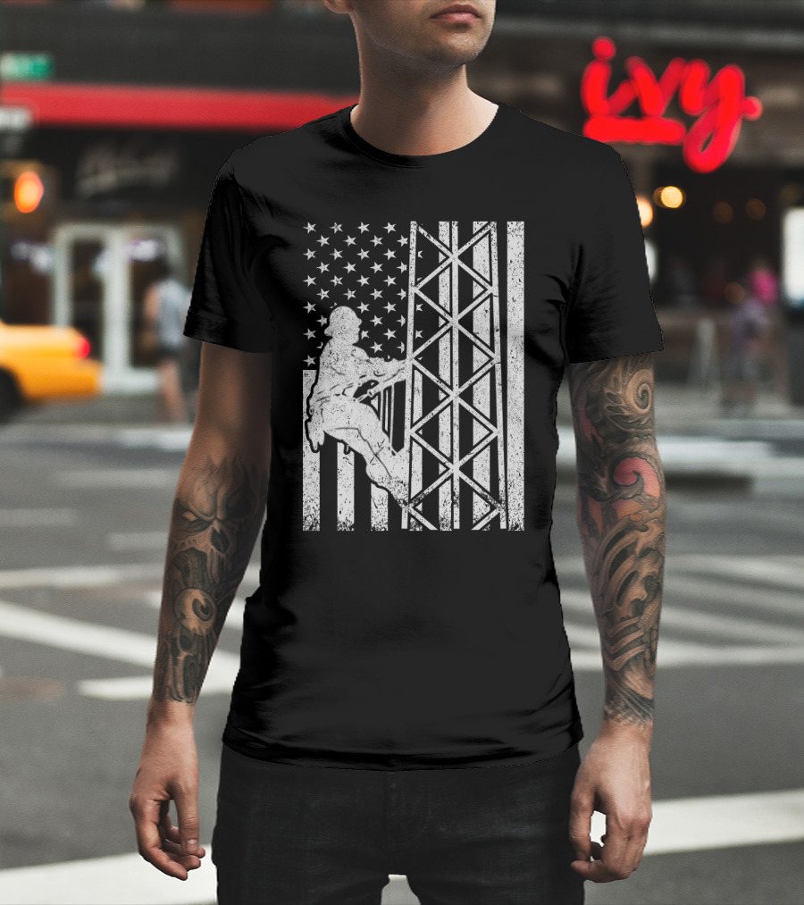 American Flag Tower Climbing T-Shirt