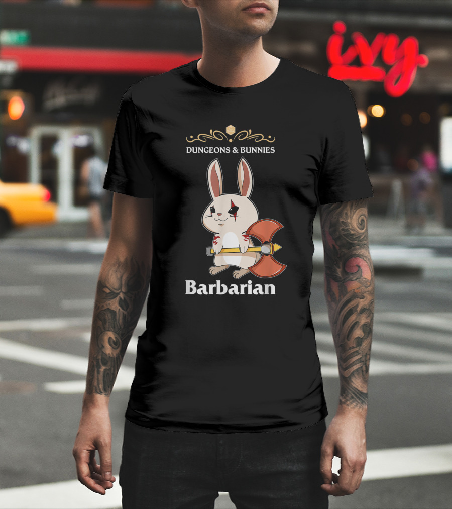Dungeons And Bunnies Barbarian With Axe And Rune Symbols T-Shirt