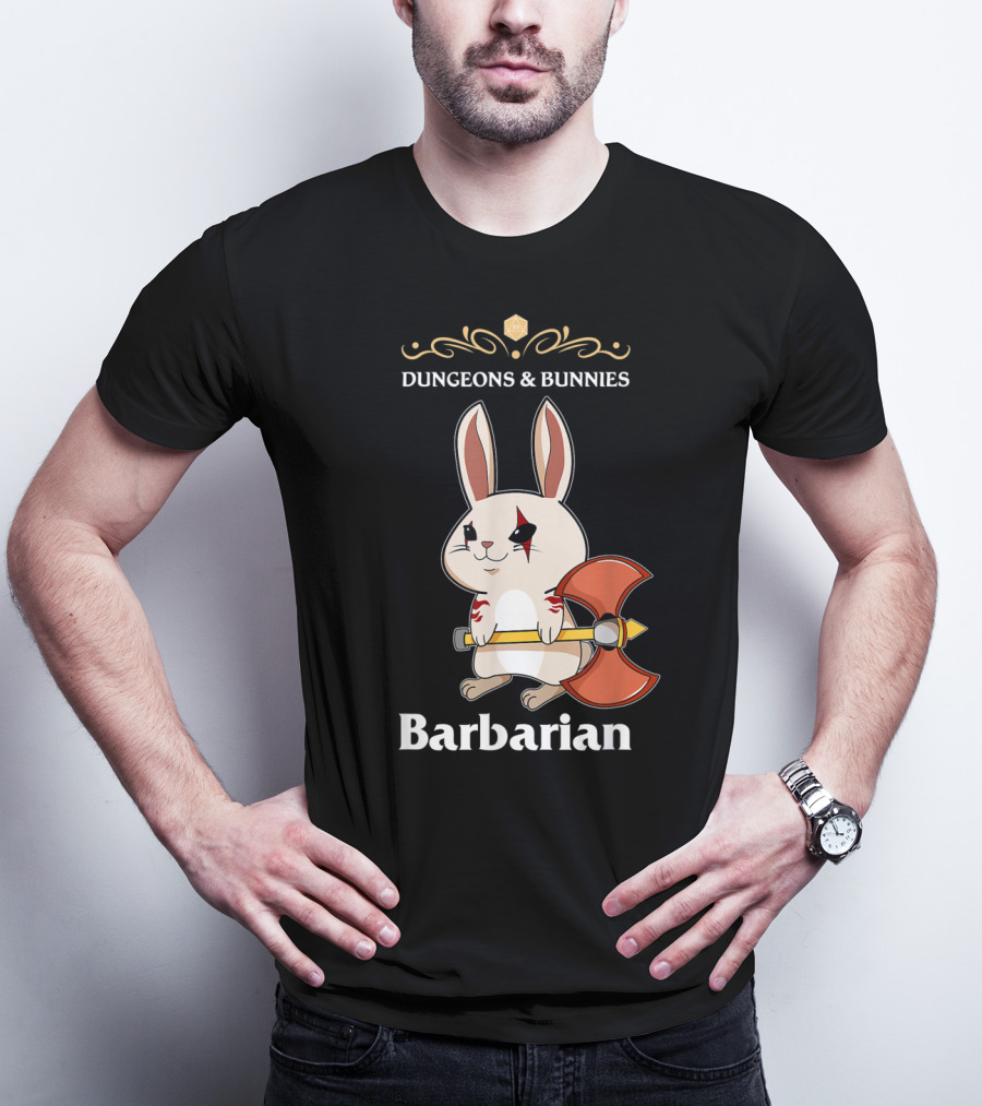 Dungeons And Bunnies Barbarian With Axe And Rune Symbols T-Shirt