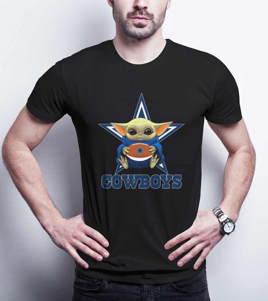 Cowboys Fan Baby Yoda Holding Football Star T-Shirt