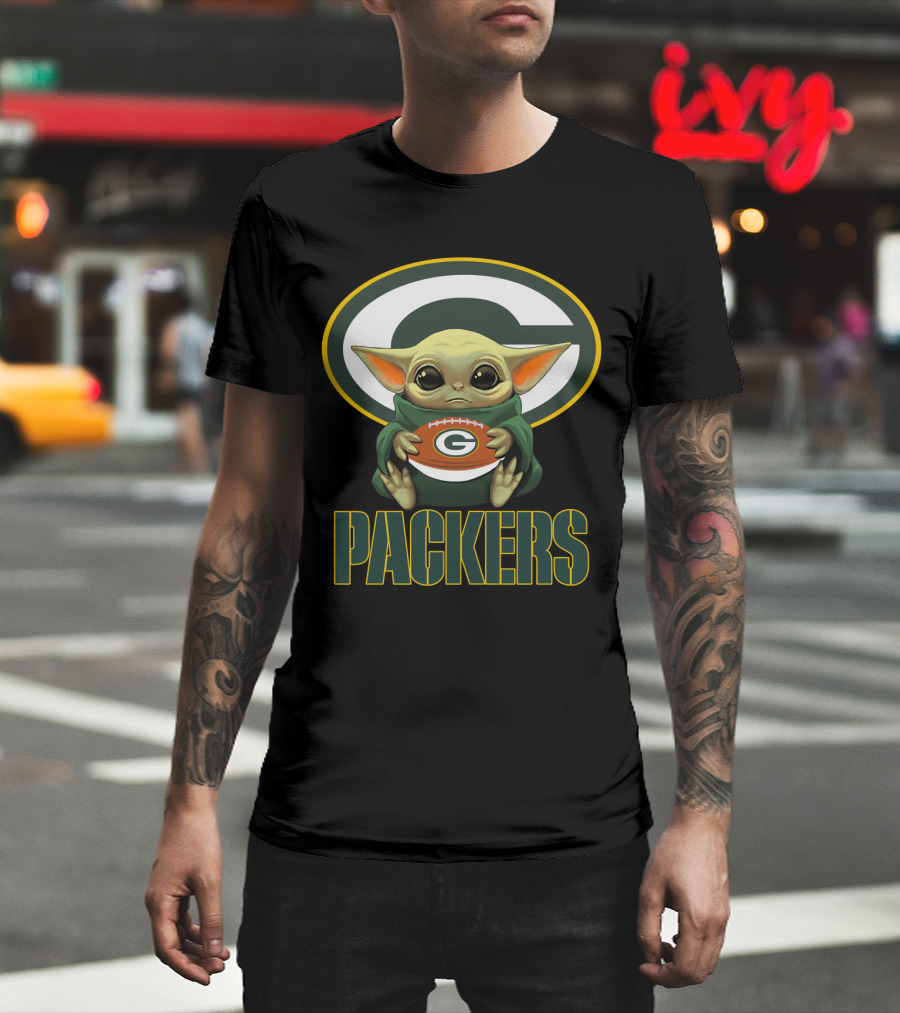 Packers GBP Fan Baby Yoda Football T-Shirt