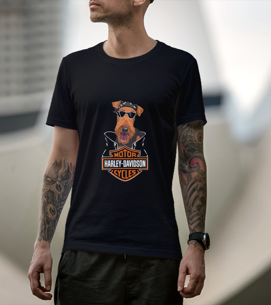 Harley Davidson Motor Cycles Airedale Terrier Biker T-Shirt