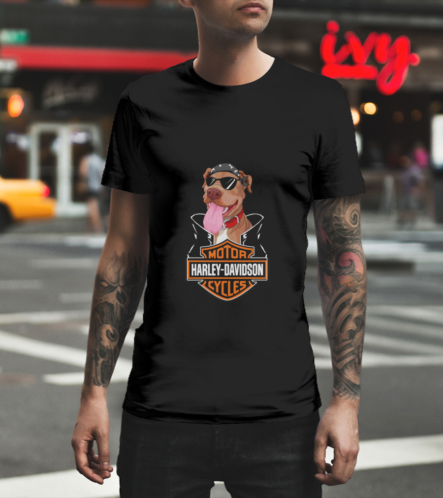 Harley Davidson American Pit Bull Terrier Biker T-Shirt