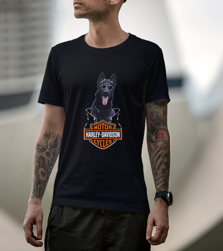 Harley Davidson Motor Cycles Black German Shepherd Biker T-Shirt