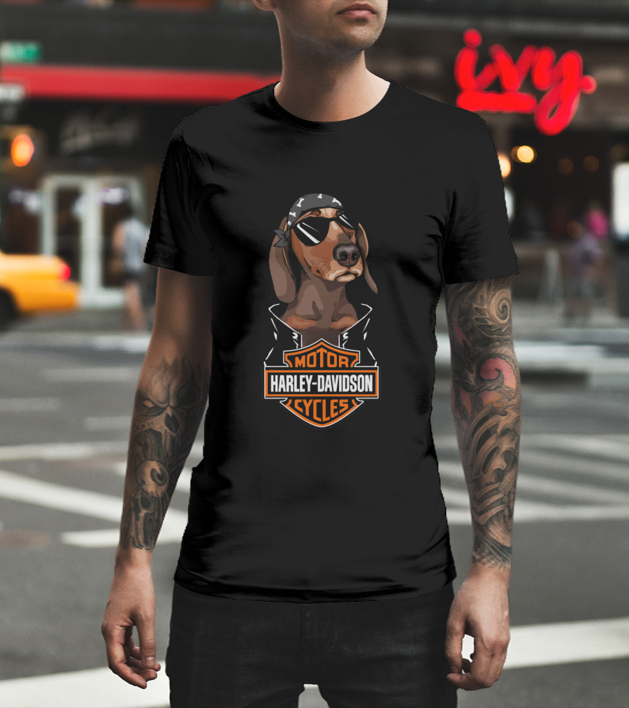 Dachshund Harley Davidson Motorcycles Biker Style T-Shirt