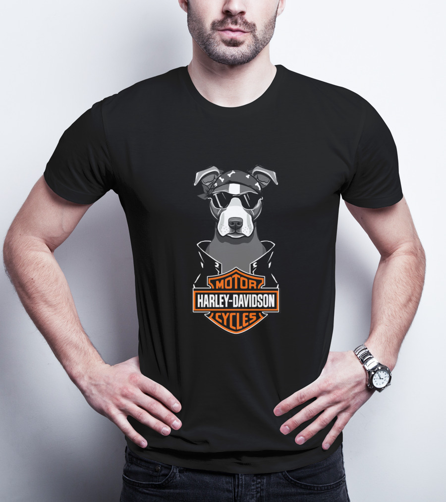 American Staffordshire Terrier Harley Davidson Motorcycles Biker T-Shirt