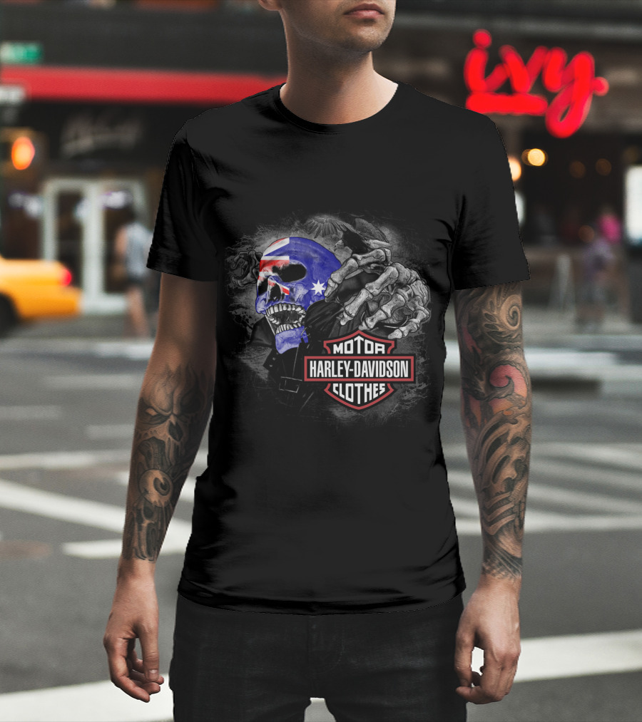 Harley Davidson Australia Skull Flag Motif T-Shirt