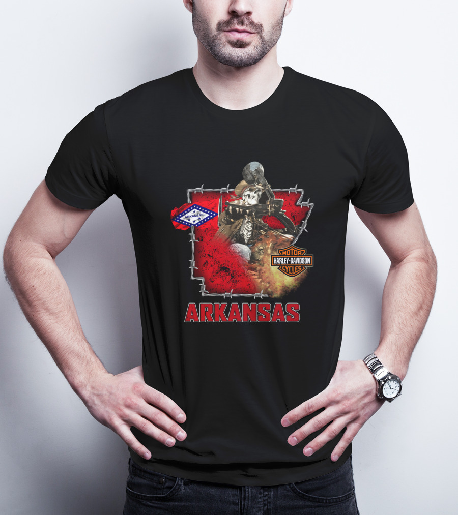 Arkansas Harley Davidson Motorcycles Skeleton Rider T-Shirt