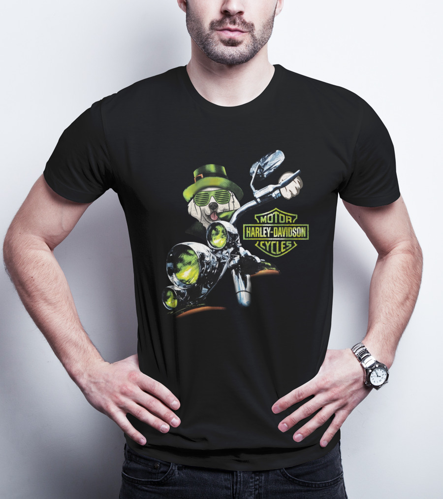 Golden Retriever Harley Davidson Motorcycles St. Patrick's Day Theme T-Shirt