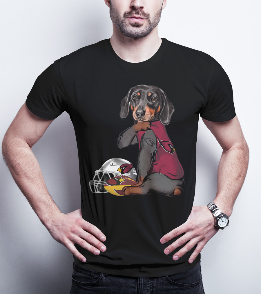 Arizona Cardinals Football Dachshund With Helmet And Ball T-Shirt