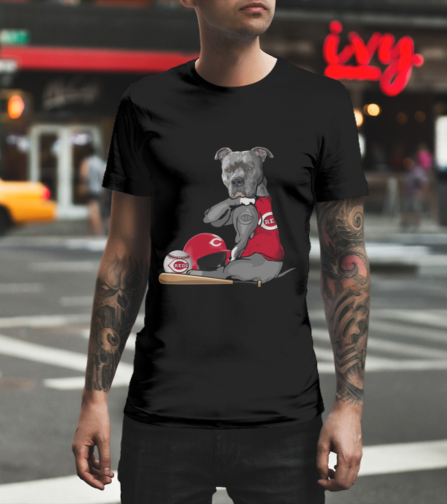 Cincinnati Reds Pit Bull Baseball Bat Helmet T-Shirt