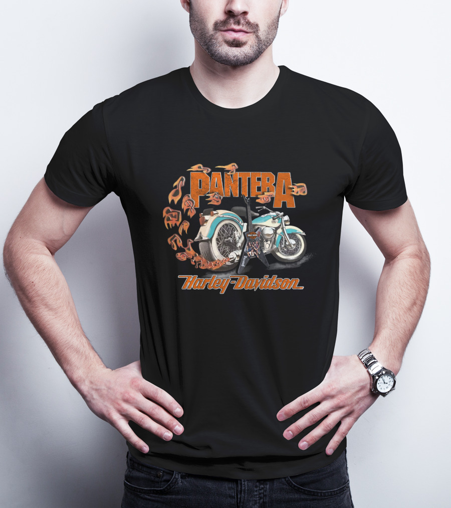 Pantera Harley Davidson 20Hdm Motorcycle Flames Guitar T-Shirt
