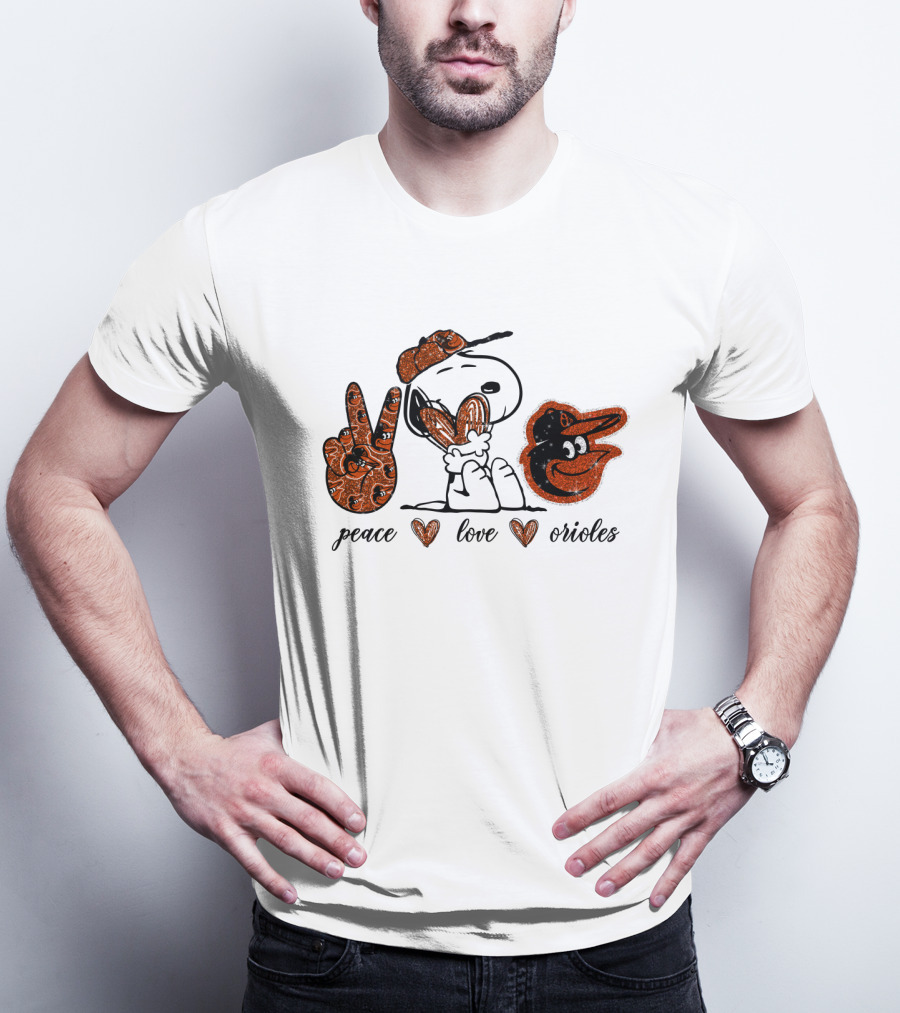 Peace Love Baltimore Orioles Snoopy T-Shirt
