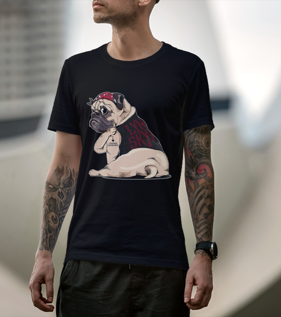 Lynyrd Skynyrd Pug Tattoo With Bandana And Vest T-Shirt