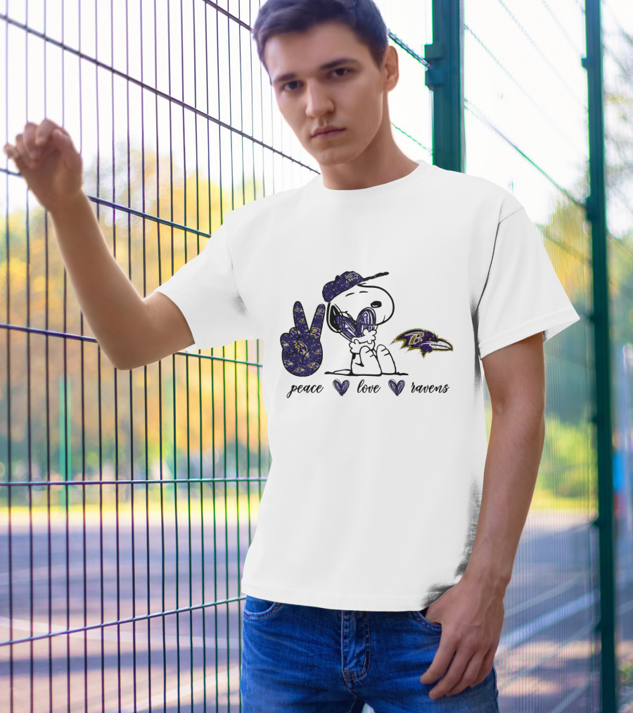 Peace Love Baltimore Ravens Snoopy Ravens T-Shirt