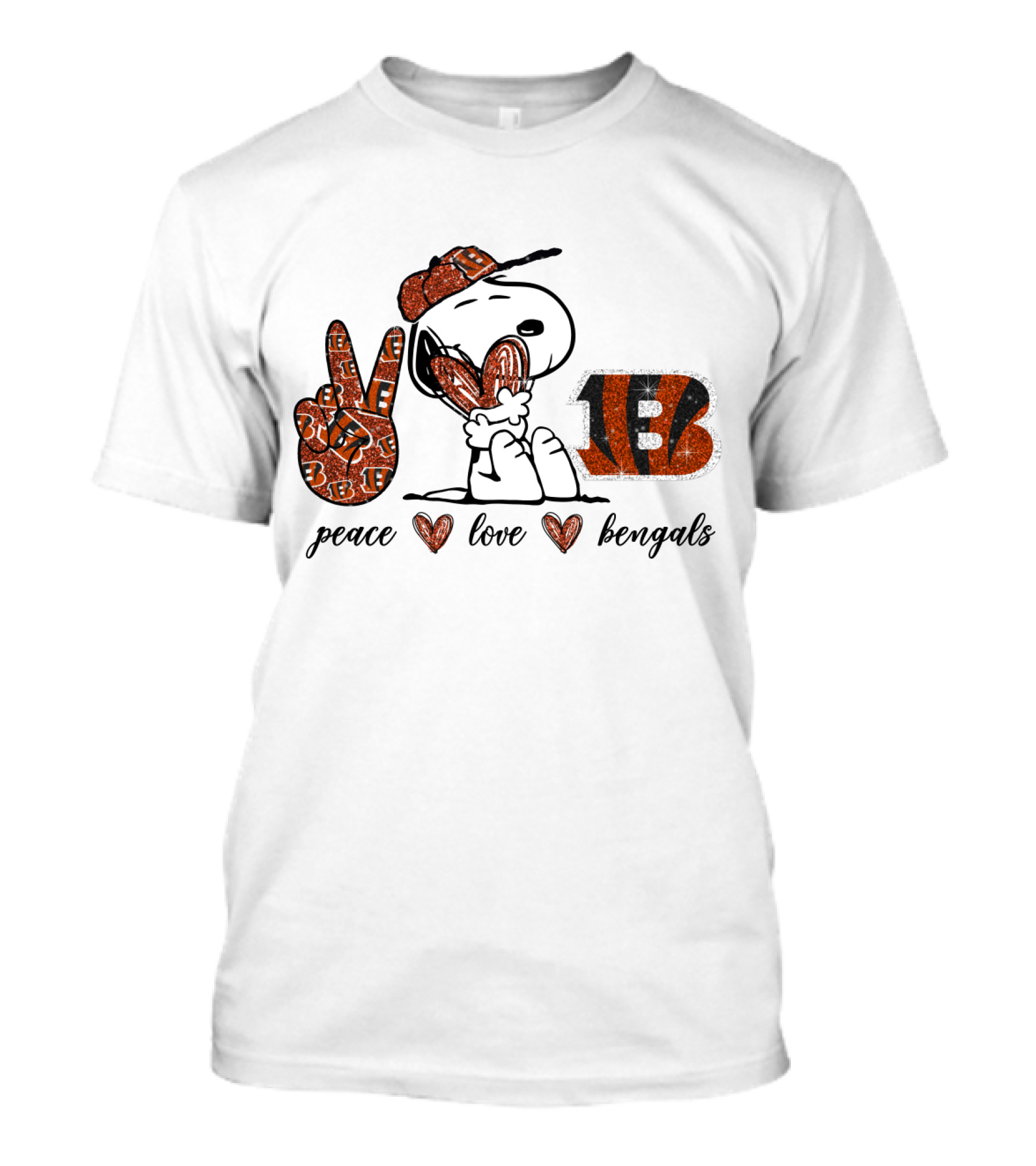 Peace Love Bengals Snoopy V Sign Football Fan T-Shirt