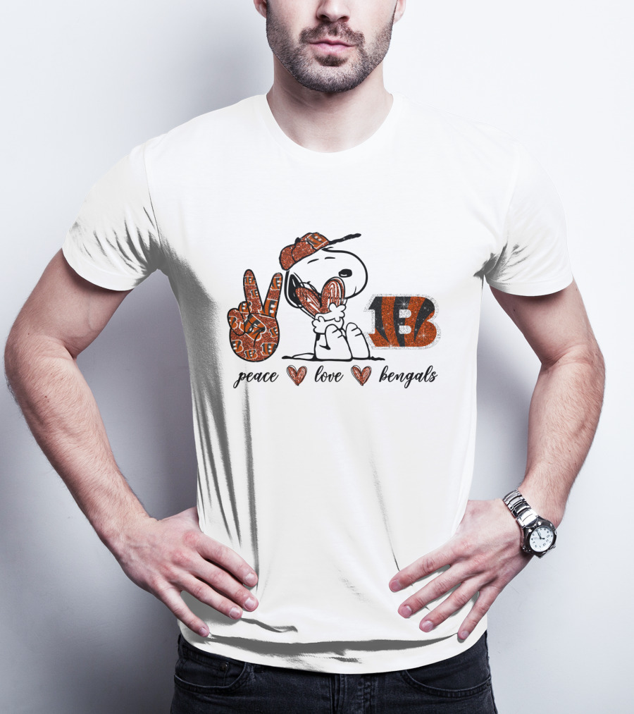 Peace Love Bengals Snoopy V Sign Football Fan T-Shirt