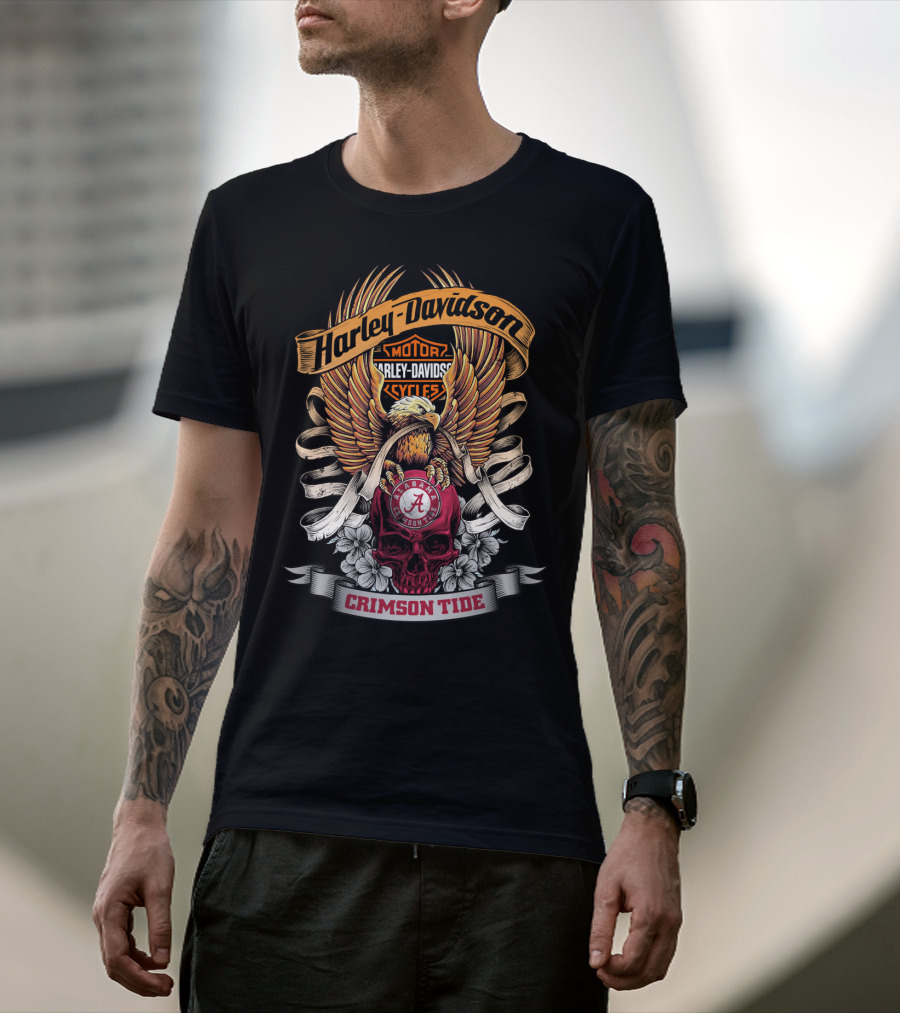 Harley Davidson Alabama Crimson Tide 49Hd Eagles Skulls Roses T-Shirt