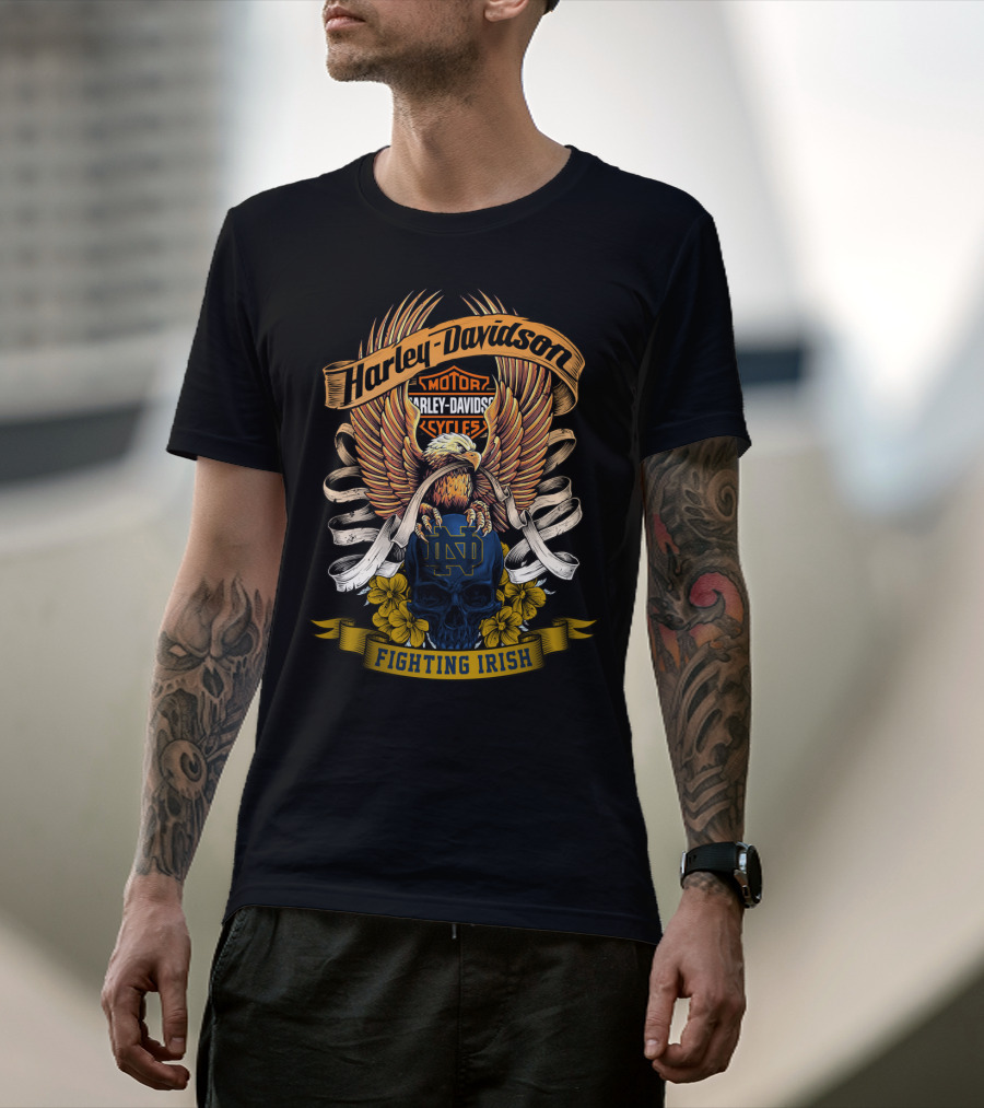 Harley Davidson Eagle Notre Dame Fighting Irish Skull 49Hd T-Shirt