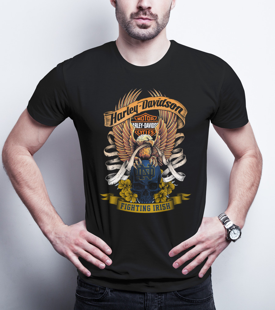 Harley Davidson Eagle Notre Dame Fighting Irish Skull 49Hd T-Shirt
