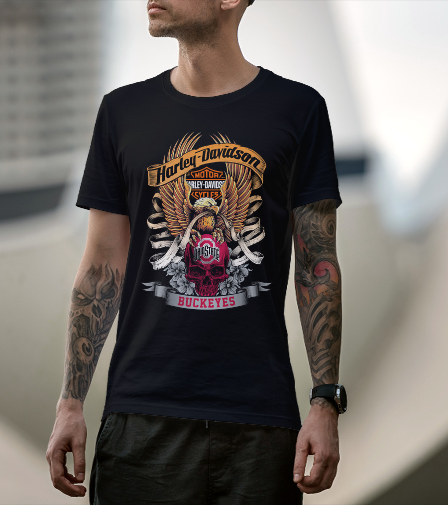 Harley Davidson Ohio State Buckeyes Motorcycles Skull Eagle Buckeyes T-Shirt