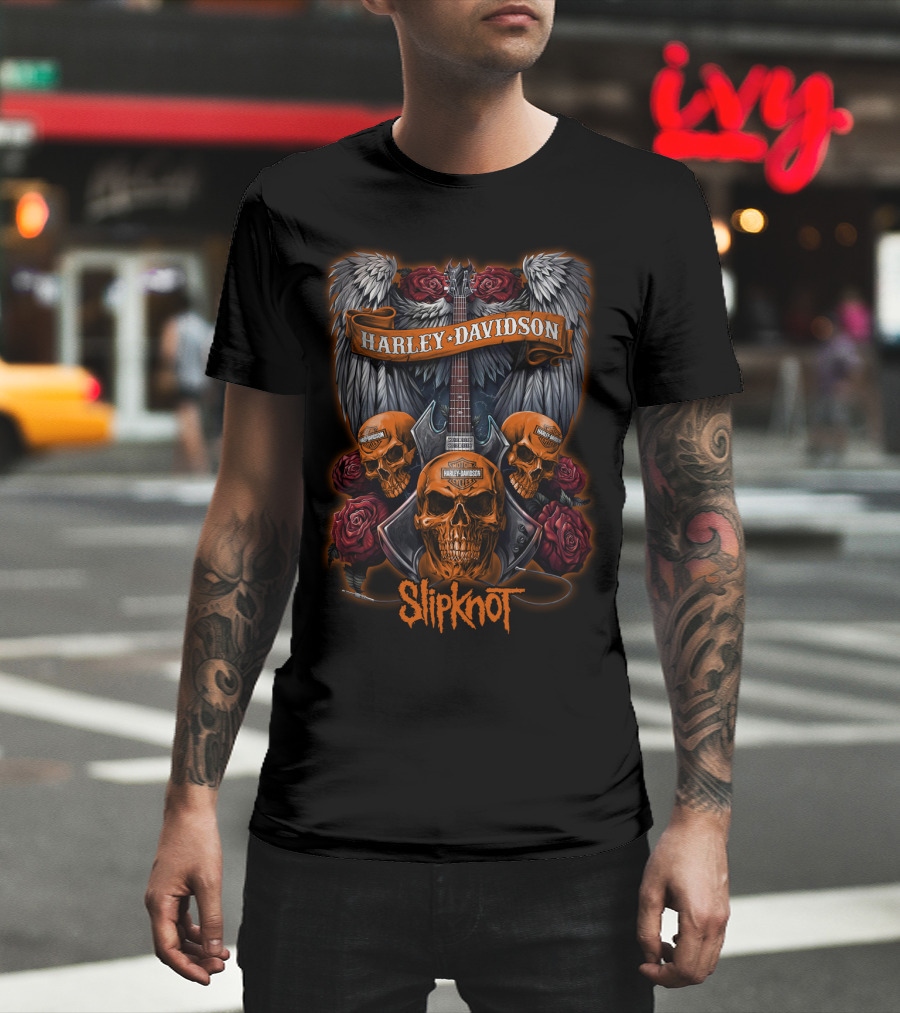 Slipknot Harley Davidson Skulls And Wings 47Hd T-Shirt