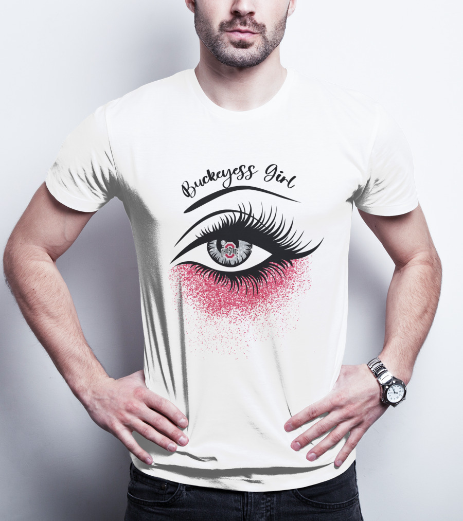 Buckeyess Girl Ohio State Eye Logo And Pink Glitter T-Shirt