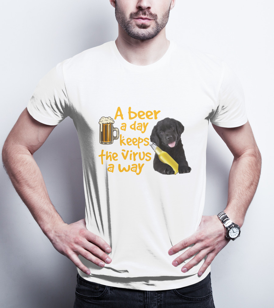 A Beer A Day Keeps The Virus Away Funny Newfoundland Dog And Beer T-Shirt