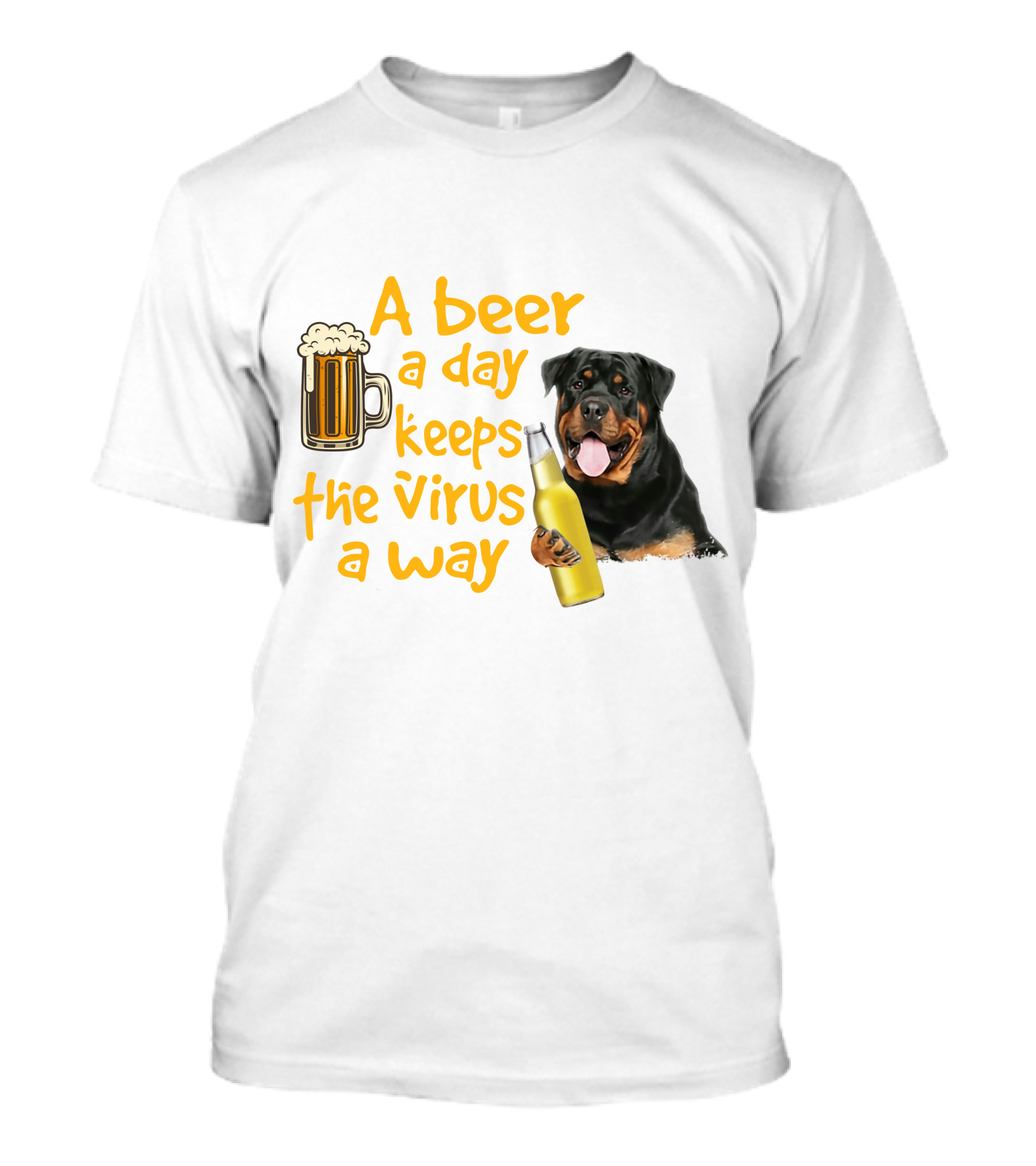 A Beer A Day Keeps The Virus Away With Rottweiler Holding Beer Bottle T-Shirt