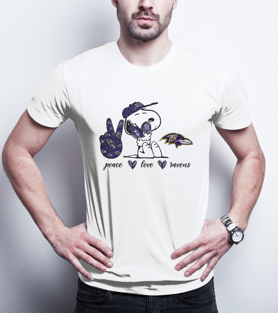 Peace Love Ravens Baltimore Snoopy T-Shirt