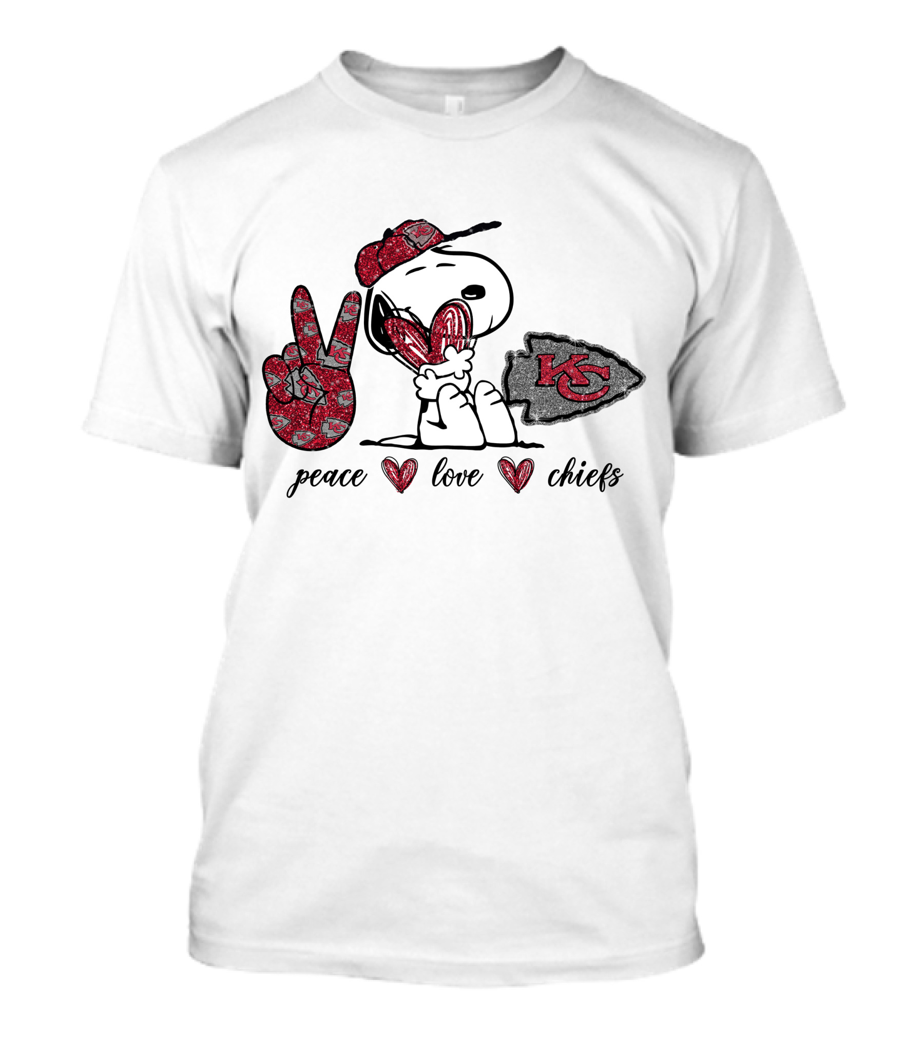 Peace Love Kansas City Chiefs Snoopy Football Fan T-Shirt