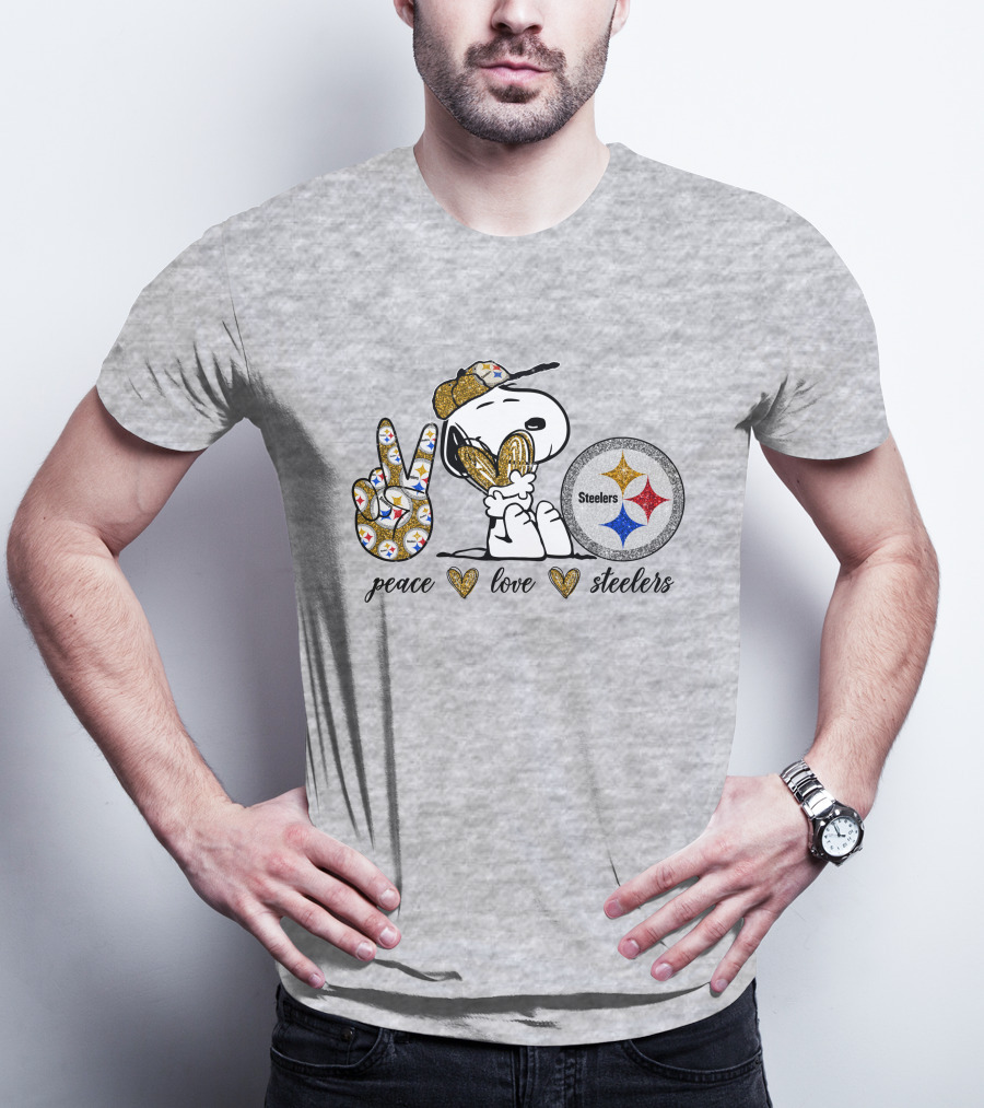 Peace Love Snoopy Steelers Football Hearts T-Shirt