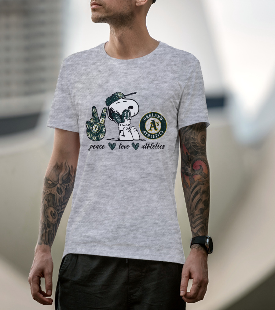 Peace Love Oakland Athletics Snoopy T-Shirt