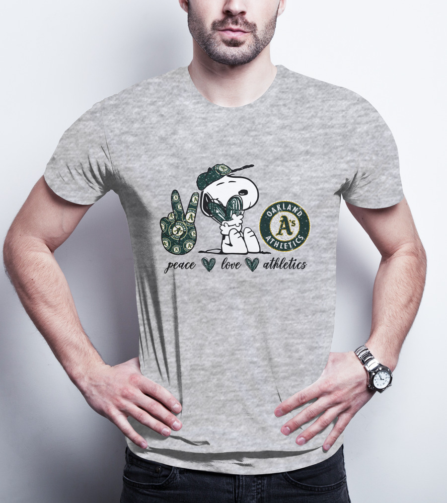 Peace Love Oakland Athletics Snoopy T-Shirt