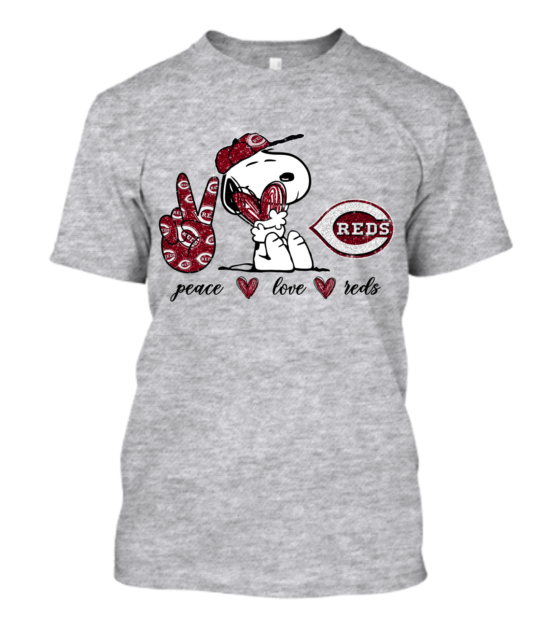 Snoopy Peace Love Cincinnati Reds MLB Fan Wear T-Shirt